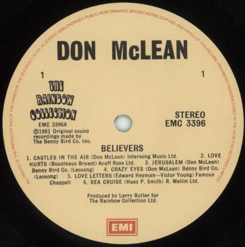 Don McLean Believers UK vinyl LP album (LP record) (816565)