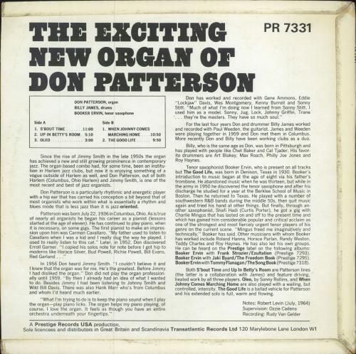 Don Patterson The Exciting New Organ Of Don Patterson UK vinyl LP album ...