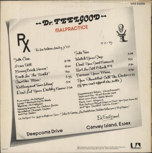 Dr Feelgood Malpractice - 1st - EX UK vinyl LP album (LP record) (727529)