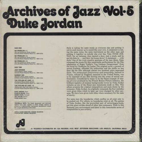 Duke Jordan Archives Of Jazz Vol.5 US vinyl LP album (LP record) (760218)