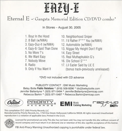 Eazy-E Eternal E US Promo CD-R acetate (468754)