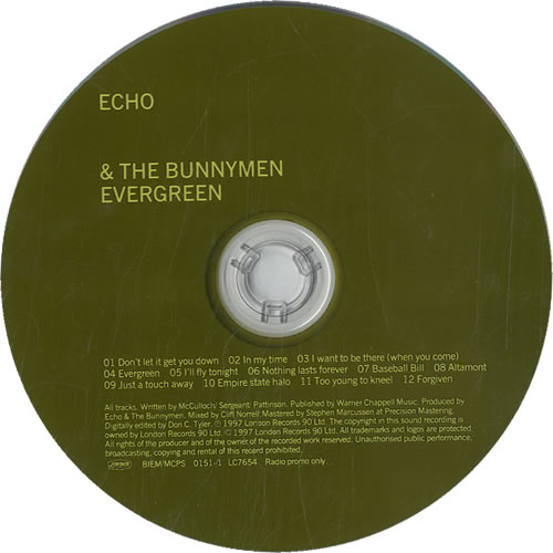 Echo & The Bunnymen Evergreen UK Promo CD album (CDLP) (95401)