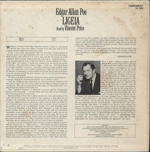 Edgar Allan Poe Ligeia US vinyl LP album (LP record) (836539)
