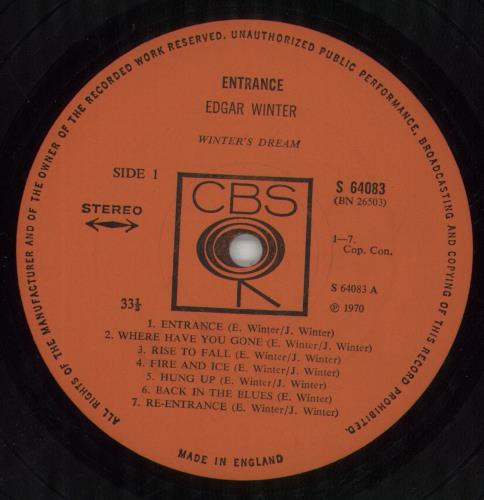 Edgar Winter Entrance UK vinyl LP album (LP record) (849395)