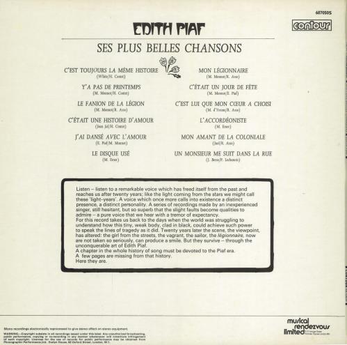Edith Piaf Ses Plus Belles Chansons UK vinyl LP album (LP record) (775094)