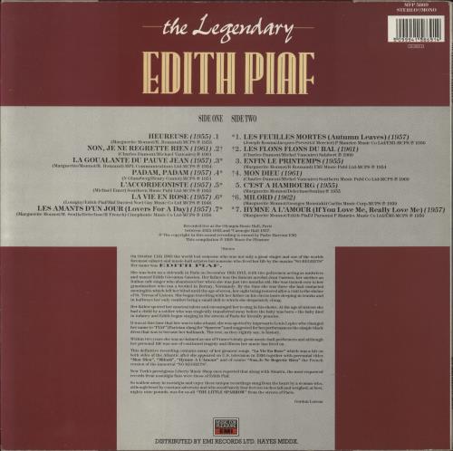 Edith Piaf The Legendary Edith Piaf UK vinyl LP album (LP record) (801347)