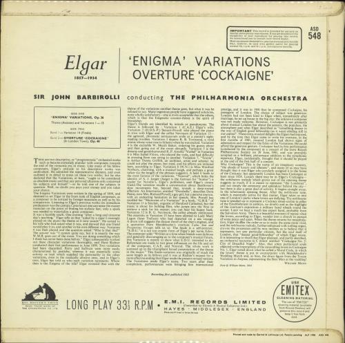 Edward Elgar 'Enigma' Variations / Overture 'Cockaigne' - 1st UK vinyl ...