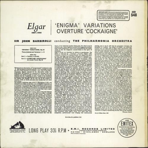 Edward Elgar 'Enigma' Variations / Overture 'Cockaigne' - 5th UK vinyl ...
