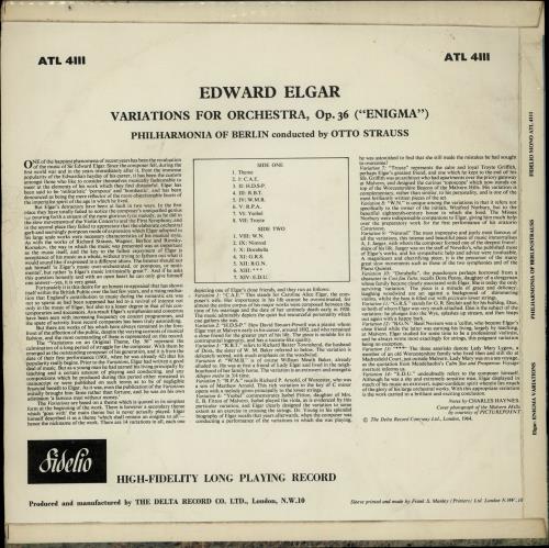 Edward Elgar Enigma Variations UK vinyl LP album (LP record) (764515)