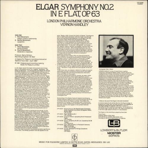 Edward Elgar Symphony No. 2 in E Flat, Op.63 UK vinyl LP album (LP record) (724501)