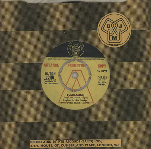 Elton John Your Song - A Label UK Promo 7" vinyl single (7 inch record ...