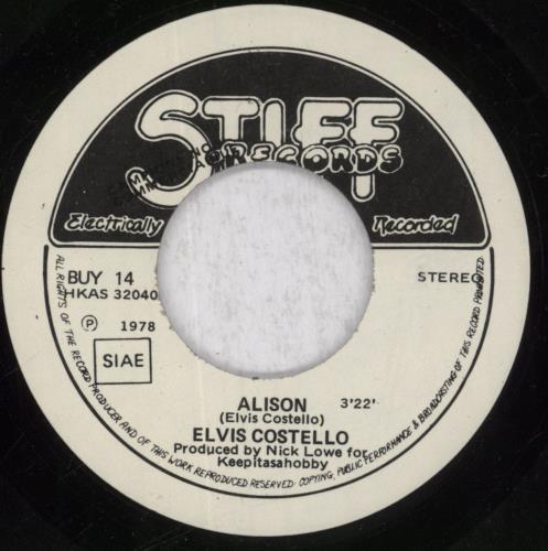 Elvis Costello Alison + Sleeve Italian Promo 7" vinyl single (7 inch ...