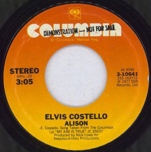 Elvis Costello Alison US Promo 7" vinyl single (7 inch record / 45 ...