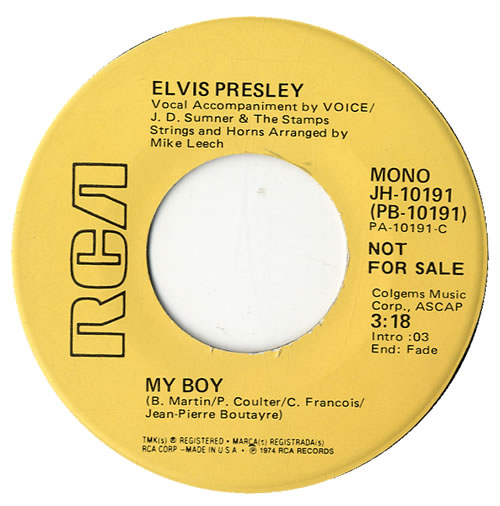 Elvis Presley My Boy - P/S US Promo 7" vinyl single (7 inch record / 45 ...