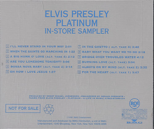 Elvis Presley Platinum In-store Sampler US Promo CD album (CDLP) (95741)
