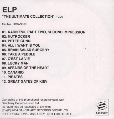 Emerson Lake & Palmer The Ultimate Collection UK Promo CD-R acetate ...