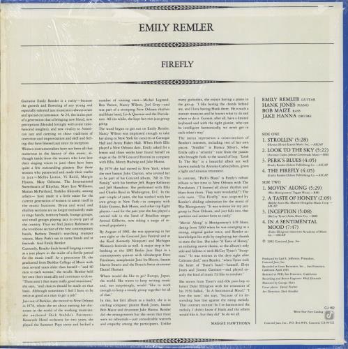 Emily Remler Firefly + press pack US vinyl LP album (LP record) (797000)