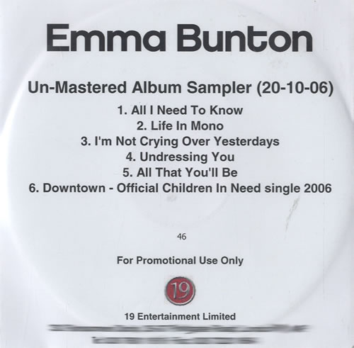 Emma Bunton Un-Mastered Album Sampler UK Promo CD-R acetate (469068)