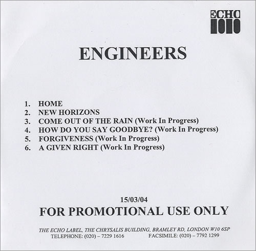 Engineers Engineers UK Promo CD-R acetate (438392)