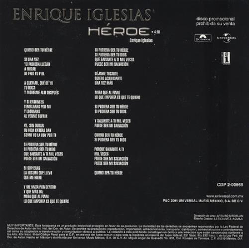 Enrique Iglesias Heroe Mexican Promo CD single (CD5 / 5") (236947)