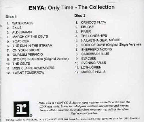 Enya Only Time - The Collection US Promo CD-R acetate (246331)