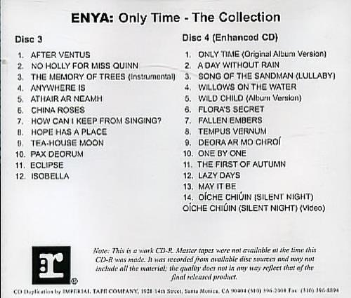 Enya Only Time - The Collection US Promo CD-R acetate (246331)
