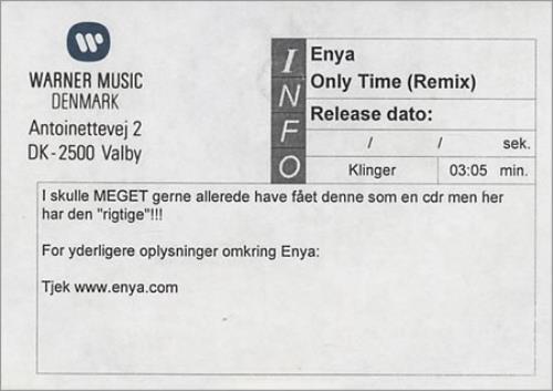 Enya Only Time Remix Danish Promo CD single (CD5 / 5") (403710)