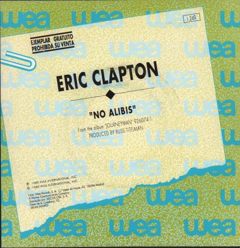 Eric Clapton No Alibis Spanish Promo 7" vinyl single (7 inch record ...