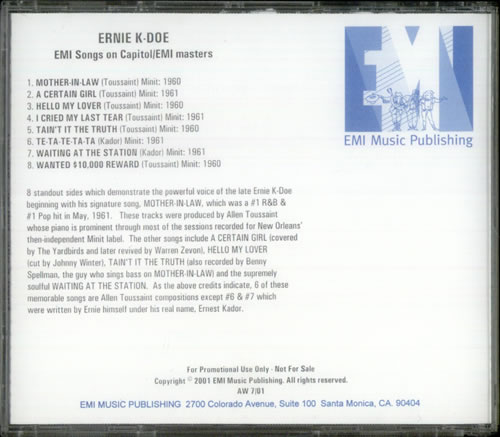 Ernie K Doe EMI Songs On Capitol EMI Masters US Promo CD R Acetate 538288 ernie-k-doe-emi-songs-on-capitol-emi-masters-us-promo-cd-r-acetate-538288