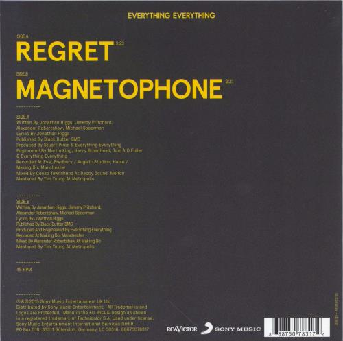 Everything Everything Regret UK 7" vinyl single (7 inch record / 45 ...