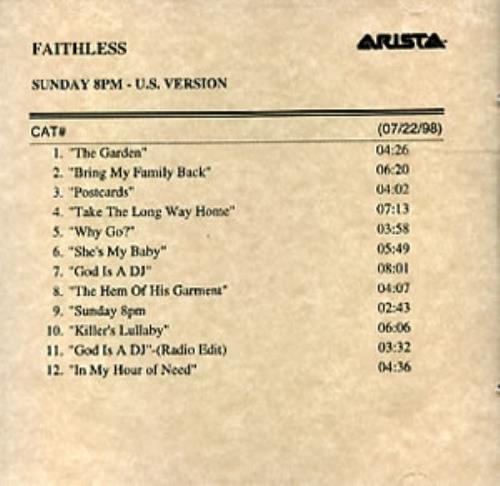 Faithless Sunday 8pm - Us Version US Promo CD-R acetate (128117)