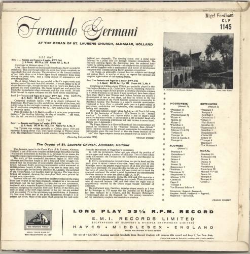 Fernando Germani J.S. Bach UK vinyl LP album (LP record) (698102)