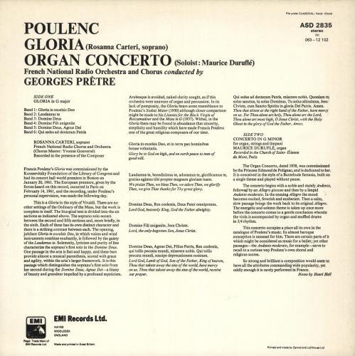 Francis Poulenc Gloria / Organ Concerto UK vinyl LP album (LP record ...