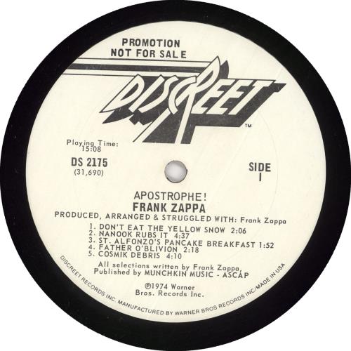 Frank Zappa Apostrophe (') US Promo vinyl LP album (LP record) (380301)