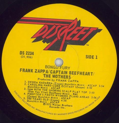 Frank Zappa Bongo Fury - VG US vinyl LP album (LP record) (570987)