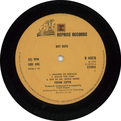 Frank Zappa Hot Rats UK vinyl LP album (LP record) (736834)