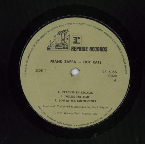 Frank Zappa Hot Rats Israeli vinyl LP album (LP record) (819278)