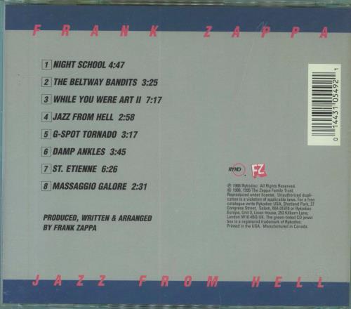Frank Zappa Jazz From Hell US CD album (CDLP) (810245)