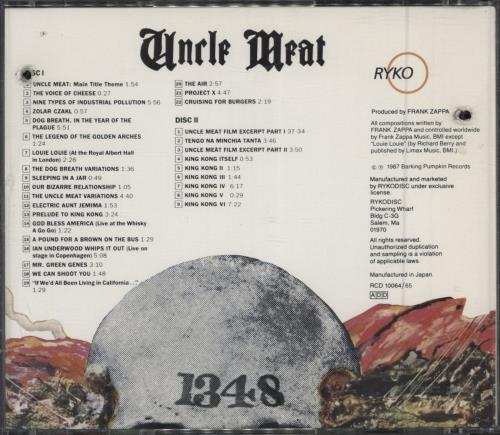 Frank Zappa Uncle Meat Japanese 2 CD album set (Double CD) (781033)