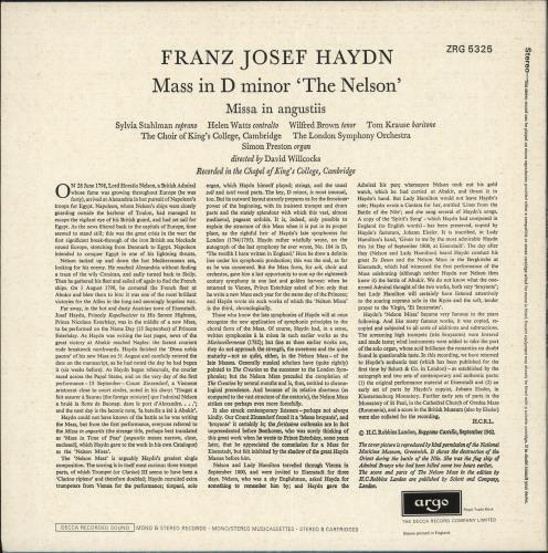 Franz Joseph Haydn The Nelson Mass UK vinyl LP album (LP record) (724405)