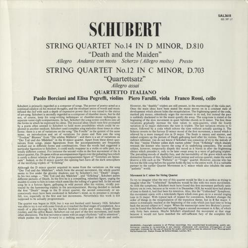 Franz Schubert String Quartets 'Death And The Maiden' & 'Quartettsatz' UK vinyl LP album (LP ...