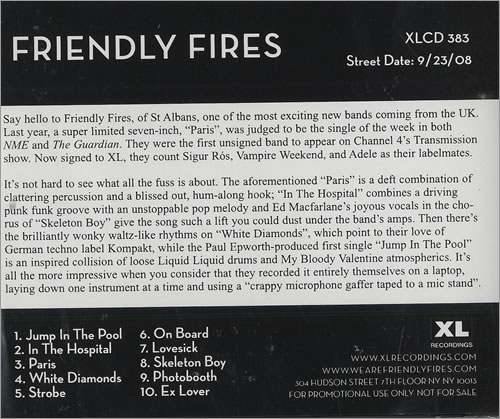 Friendly Fires Friendly Fires US Promo CD album (CDLP) (458883)