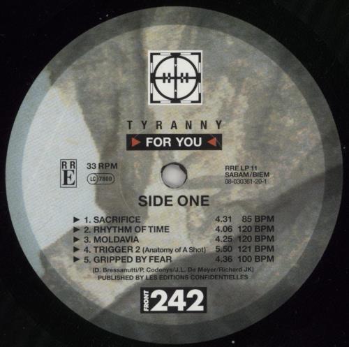 Front 242 Tyranny US vinyl LP album (LP record) (860942)