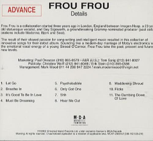 Frou Frou Details US Promo CD album (CDLP) (320660)