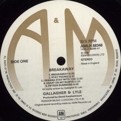 Gallagher And Lyle Breakaway UK vinyl LP album (LP record) (704113)