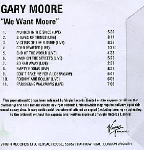 Gary Moore We Want Moore UK Promo CD-R acetate (252108)