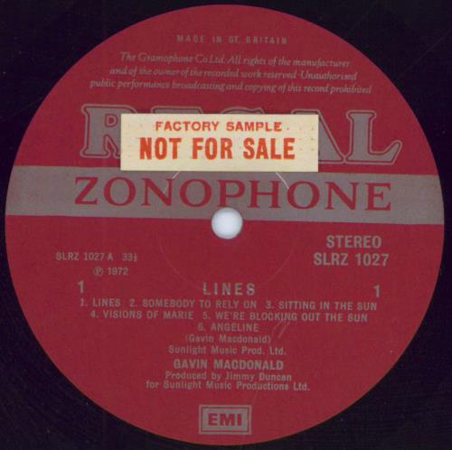 Gavin MacDonald Lines - Factory Sample UK vinyl LP album (LP record ...