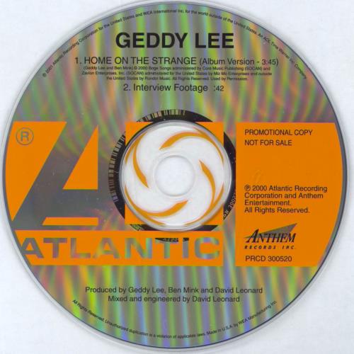 Geddy Lee Home On The Strange US Promo CD single (CD5 / 5") (183499)
