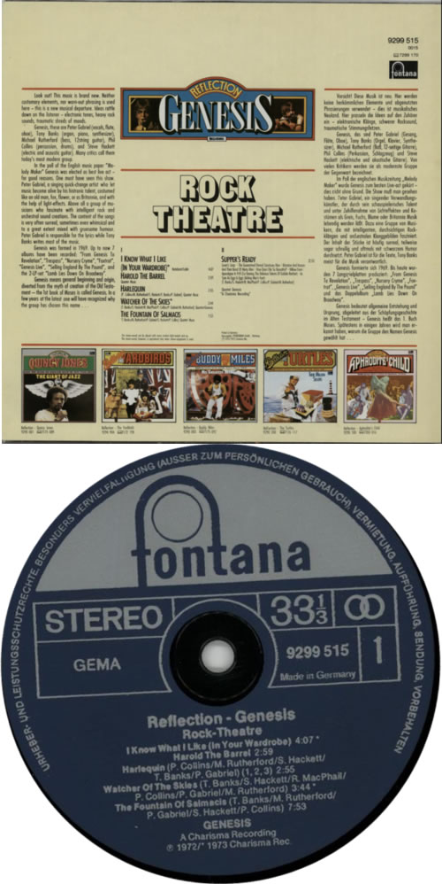 Genesis Reflection Genesis - Rock Theatre German vinyl LP album (LP record) (210019)