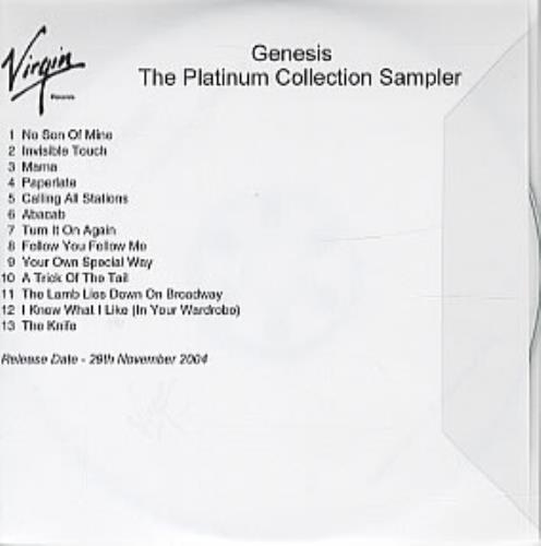 Genesis The Platinum Collection Sampler UK Promo CD-R acetate (311989)